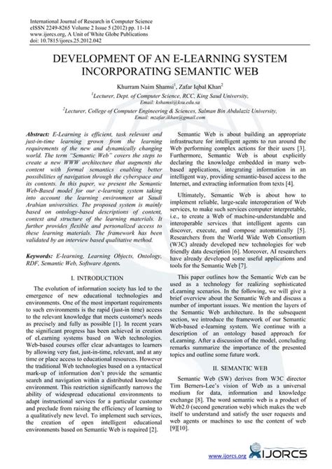 Development Of An E Learning System Incorporating Semantic Web Pdf