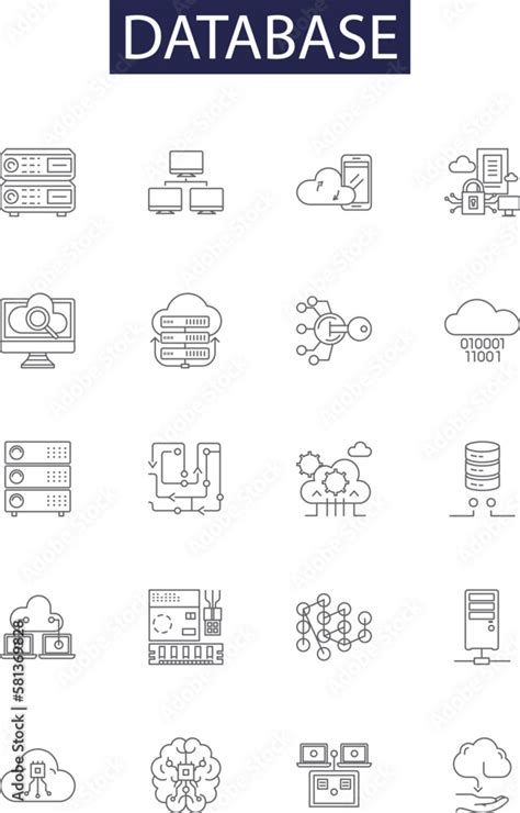 Database Line Vector Icons And Signs Db Storage Files Tables