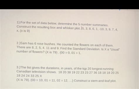 solved 1 for the set of data below determine the 5 number