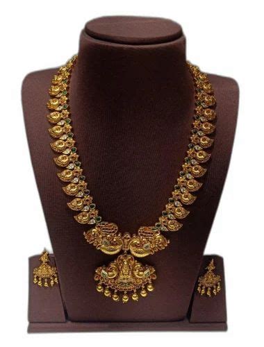 Copper Golden Imitation Laxmi Leaf Haram Necklace Set At Rs 3650set In