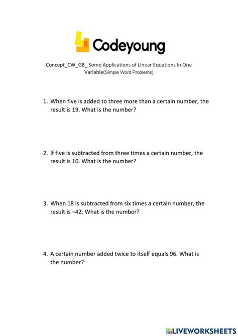 Solving Real World Problems Linear Equations With One Variable Word