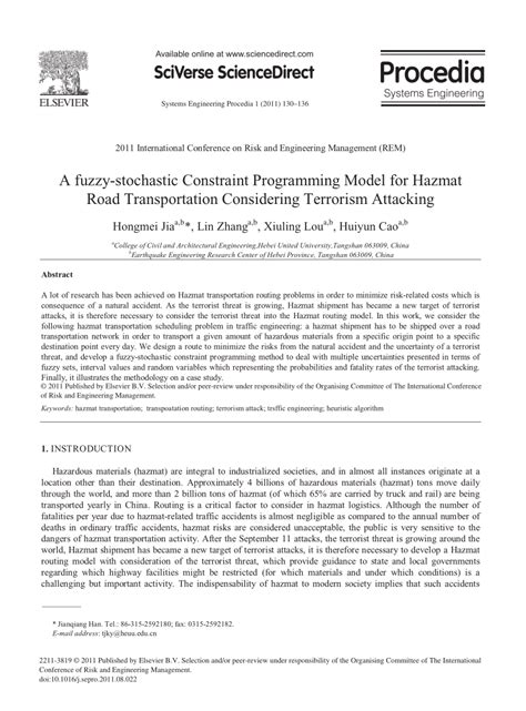 Pdf A Fuzzy Stochastic Constraint Programming Model For Hazmat Road