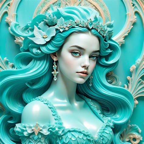 Woman With Turquoise Hair And Floral Adornments