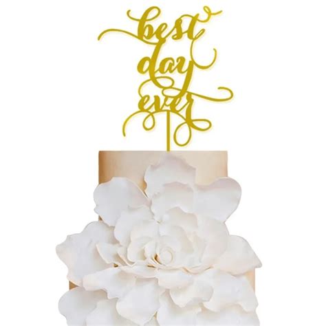 독특한 디자인 최고의 날 골드 아크릴 웨딩 케이크 토퍼 생일 케토퍼 웨딩 장식 무료 배송caketoppercaketopper Wedding Aliexpress