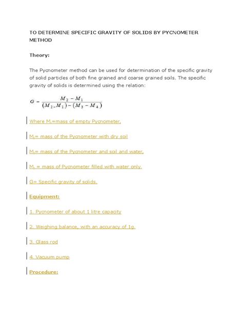 Pdf To Determine Specific Gravity Of Solids By Pycnometer Method