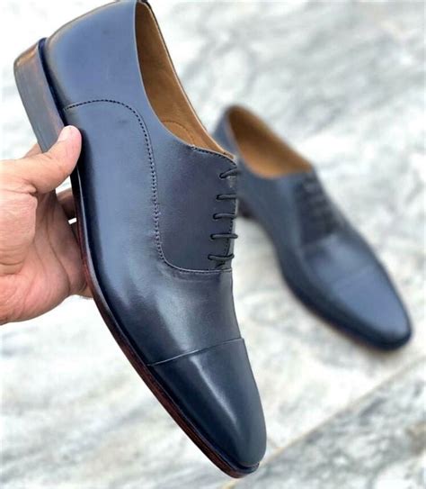 Oxford Navy Blue Dress Shoes For Men Cap Toe Shoes