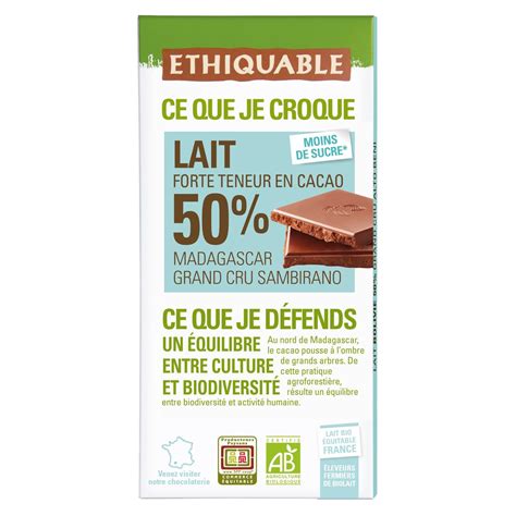 Ethiquable Commerce Equitable Chocolat Lait 50 Cacao Bio De Madagascar
