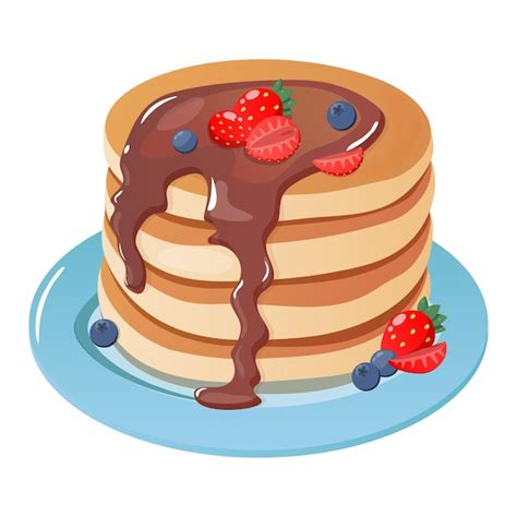 Premium Vector Pancakes With Chocolate Syrup And Strawberries And