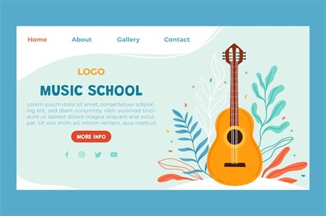 손으로 그린 음악 학교 방문 페이지 템플릿 무료 벡터