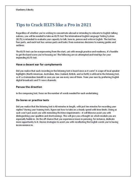 Tips To Crack Ielts Like A Pro In 2021 Stanberry Educity Pdf