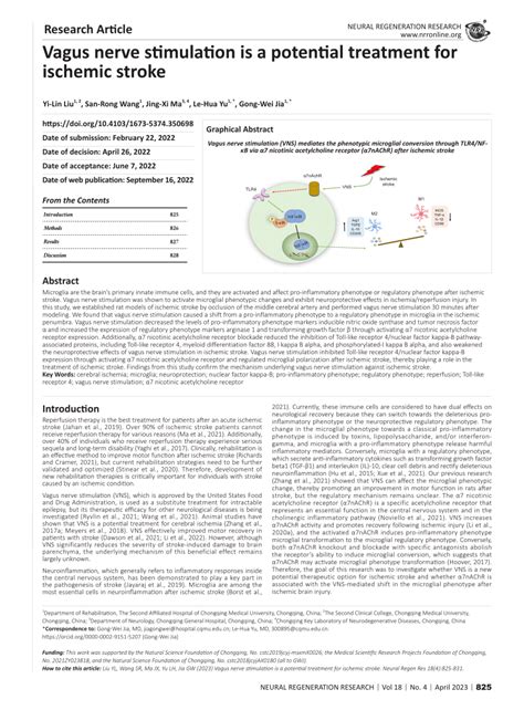 Pdf Vagus Nerve Stimulation Is A Potential Treatment For Ischemic Stroke