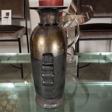 Black And Gold Murano Glass Amphora Style Vase Vases John Salibello