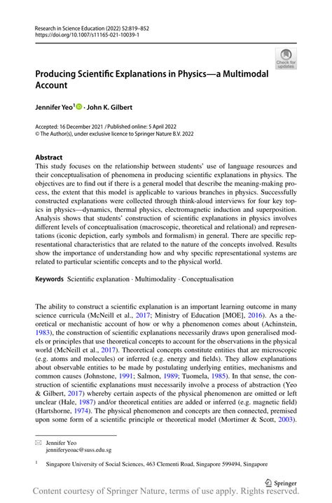 Producing Scientific Explanations In Physics—a Multimodal Account Request Pdf