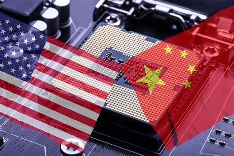 Premium Photo Digital Chip And Usa And China Flag