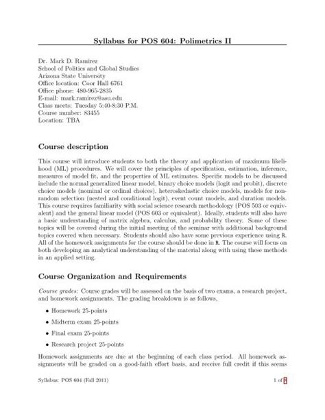 Syllabus Arizona State University