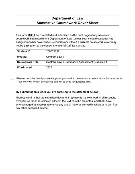 Contract Law Ii Summative Coursework Department Of Law Summative Coursework Cover Sheet This