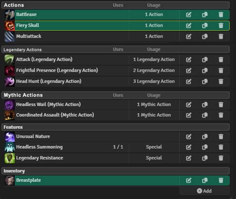 Npc Statblock Organization Mythic Actions Legendary Actions Etc