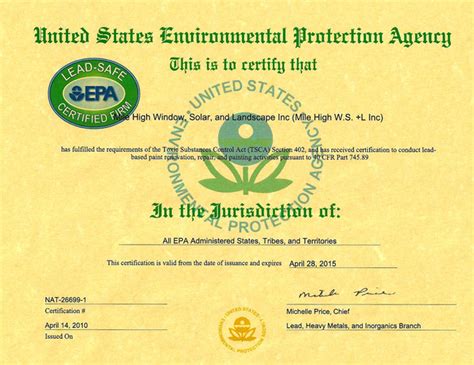 Epa Lead Safe Certificate For Mhwsl Officially Certified