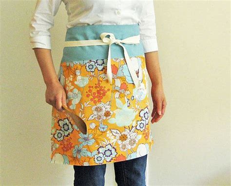 Apron Flowers On Apricot With Blue Band Half Apron Apron Cute Aprons