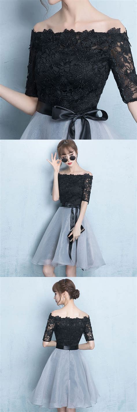 Black Lace And Gray Tulle Short Prom Dress Homecoming Dress · Of Girl