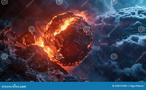 Massive Burning Meteor Entering Atmosphere Fiery Asteroid Blazing