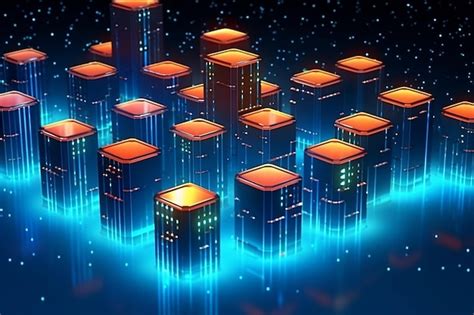 Premium Ai Image Big Data Server Technology With Neon Light Isometric
