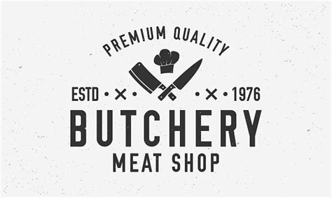 屠殺老式肉刀和廚師帽的古董肉店 或海報的肉店 屠宰場 雜貨店向量標誌範本向量圖形及更多切斷圖片 切斷 切肉刀 菜刀 剪裁圖