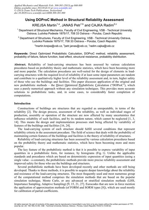 Pdf Using Doproc Method In Structural Reliability Assessment