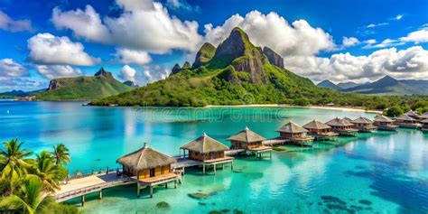Bora Boraâ€™s Iconic Turquoise Lagoon And Overwater Bungalows Stock