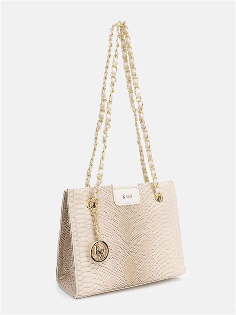 Textured Handbag With Metal Strap Kazo