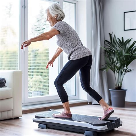 Elderly Woman Doing Aerobic Exercise With Step Premium Ai Generated Image