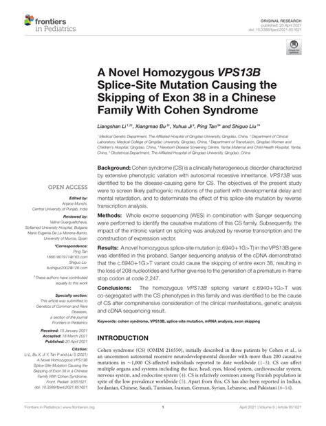 Pdf A Novel Homozygous Vps13b Splice Site Mutation Causing The