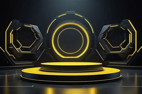 Futuristic Podium And Background Concept Hexoganal Stage Platform With