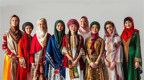 Premium Photo Group Of Muslim Women In Traditional Clothes Standing