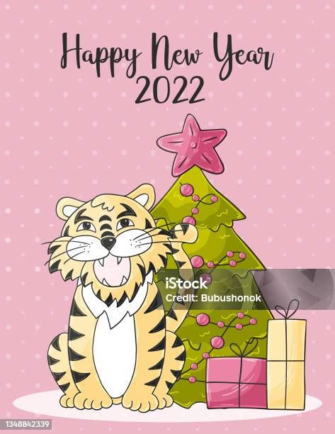 Simbol Tahun 2022 Ilustrasi Dengan Harimau Dalam Gaya Menggambar Tangan