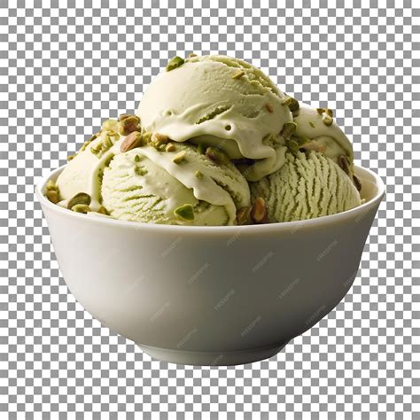 투명한 배경에 격리된 맛있는 피스타치오 아이스크림 그릇 프리미엄 Psd 파일