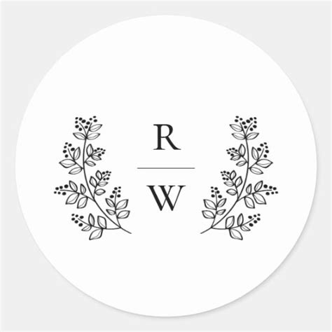 Elegant Botanical Leaf Monogram Initial Wedding Classic Round Sticker Zazzle