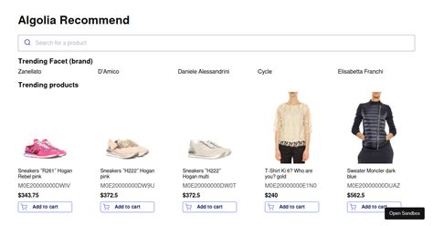 Algolia Recommend React Example Codesandbox