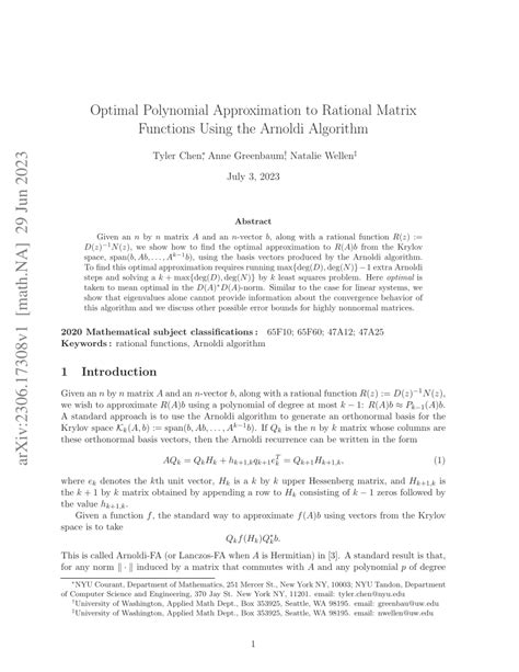 Pdf Optimal Polynomial Approximation To Rational Matrix Functions