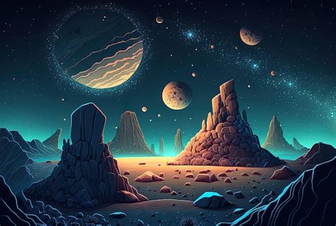 Premium AI Image Rocks On An Alien Planets Surface At Night With
