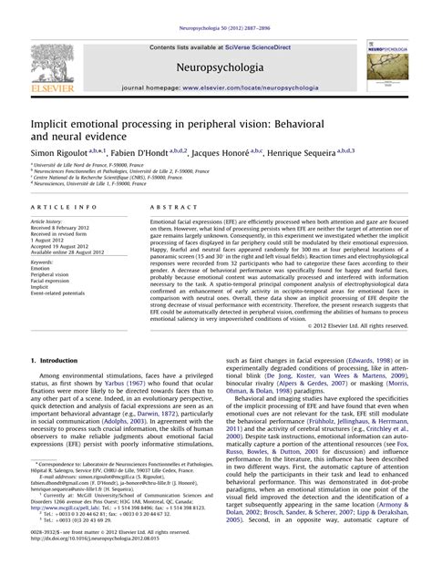 Pdf Implicit Emotional Processing In Peripheral Vision Behavioral And Neural Evidence