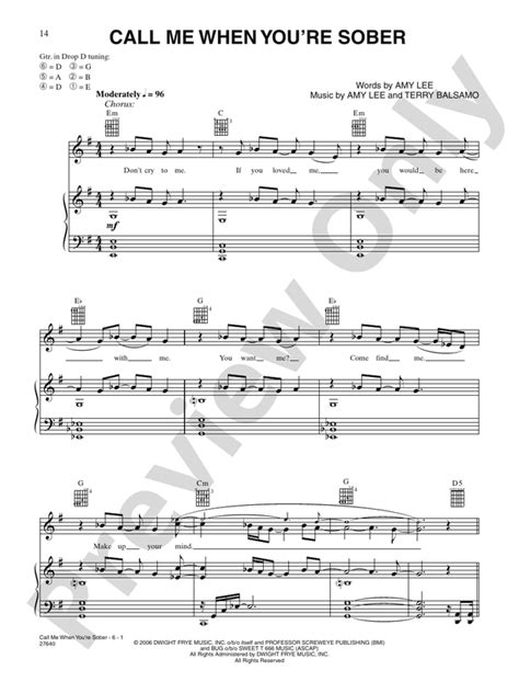 Call Me When Youre Sober Pianovocalchords Evanescence Digital