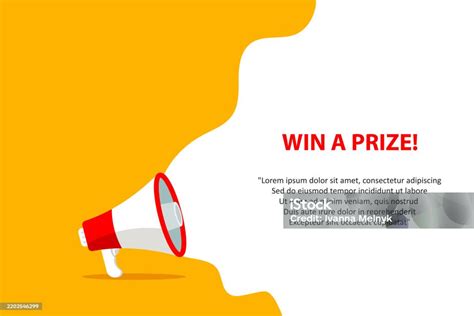 경품을 받고 메가폰으로 배너를 내십시오 경품 말풍선 배너를 받으세요 소매 쇼핑 온라인 마케팅 템플릿 배너 포스터 및 배경에 대 한 벡터 그림 가능성에 대한 스톡 벡터 아트