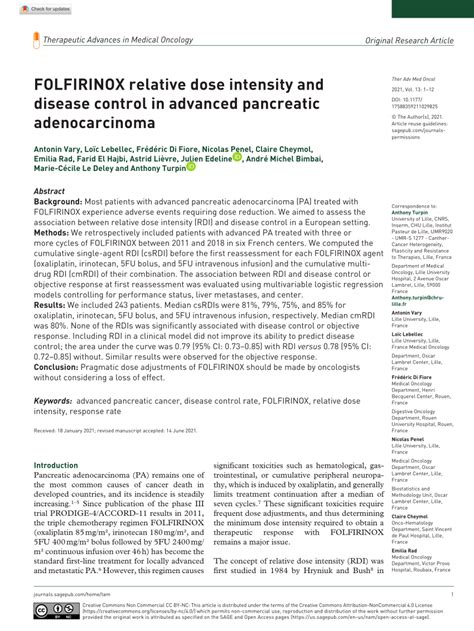 Pdf Folfirinox Relative Dose Intensity And Disease Control In
