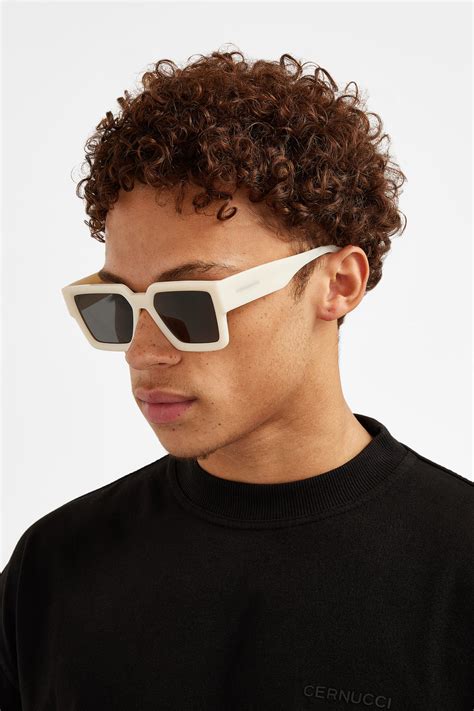 Oversized Thick Frame Acetate Sunglasses Ecru Cernucci