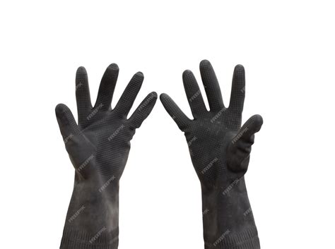 Premium Photo Man Hand With Black Rubber Glove Isolated On White
