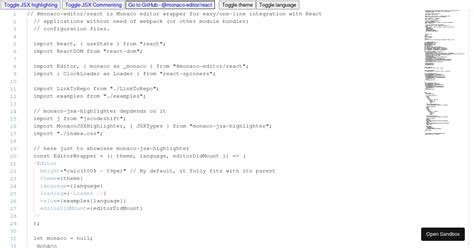 Monaco Editor React With Jsx Highlighting And Commenting Forked Codesandbox