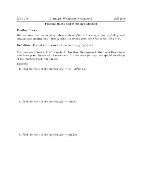 Finding Roots And Newtons Method Worksheet For Higher Ed Lesson Planet