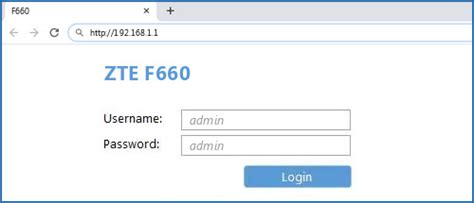 ZTE F660 Default Login IP Default Username Password