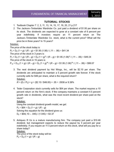 Tutorial Stocks Solution Pdf Dividend Stocks